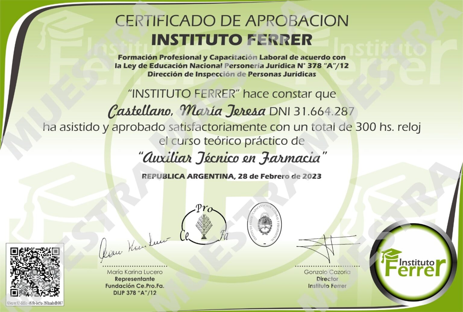 Pago Certificados - Instituto Ferrer